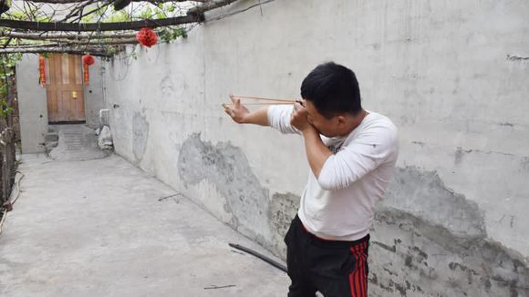 农村小伙教你如何打弹弓,掌握了技巧谁也能百步穿杨,学会了吗?