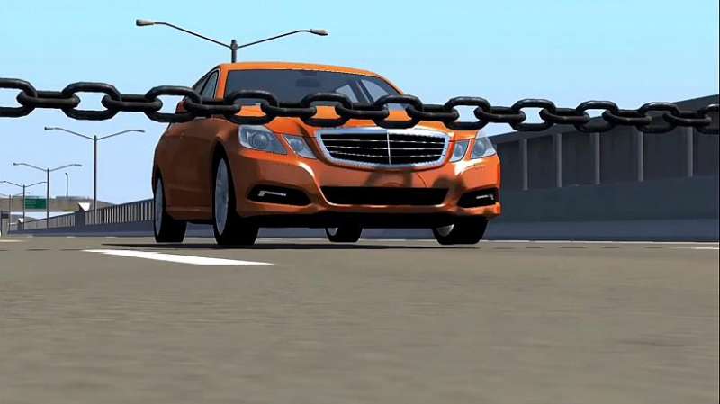 BeamNG:奔驰商务轿车开足马力直冲向拦路大铁链,模拟真实车祸