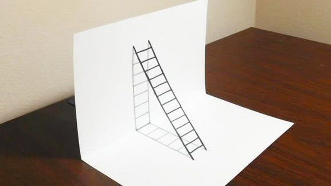 1支铅笔就能画出3D效果的梯子,简单易学,小学生都能学会