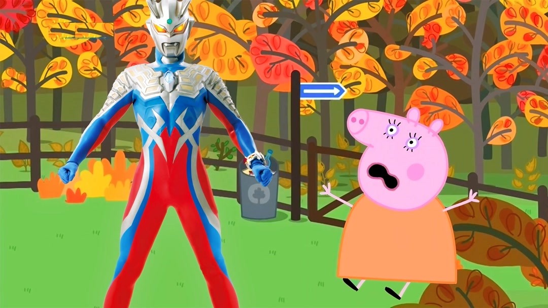 小猪佩奇 猪妈妈在森林里遇到了赛罗奥特曼 简笔画