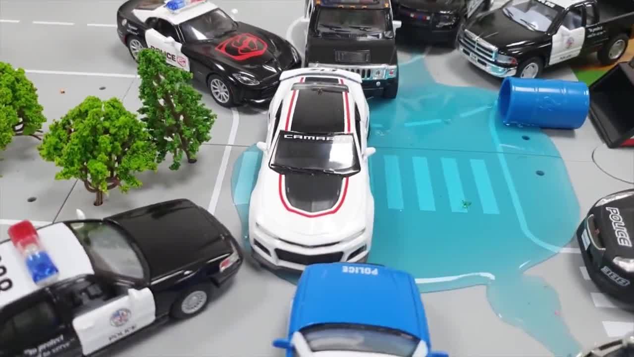 警察追击罪犯,警车追击白色跑车