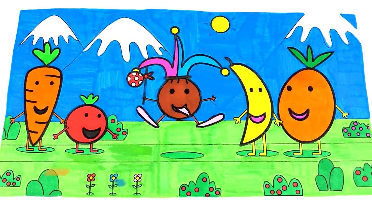 水果蔬菜香蕉橙子胡萝卜儿童卡通简笔画