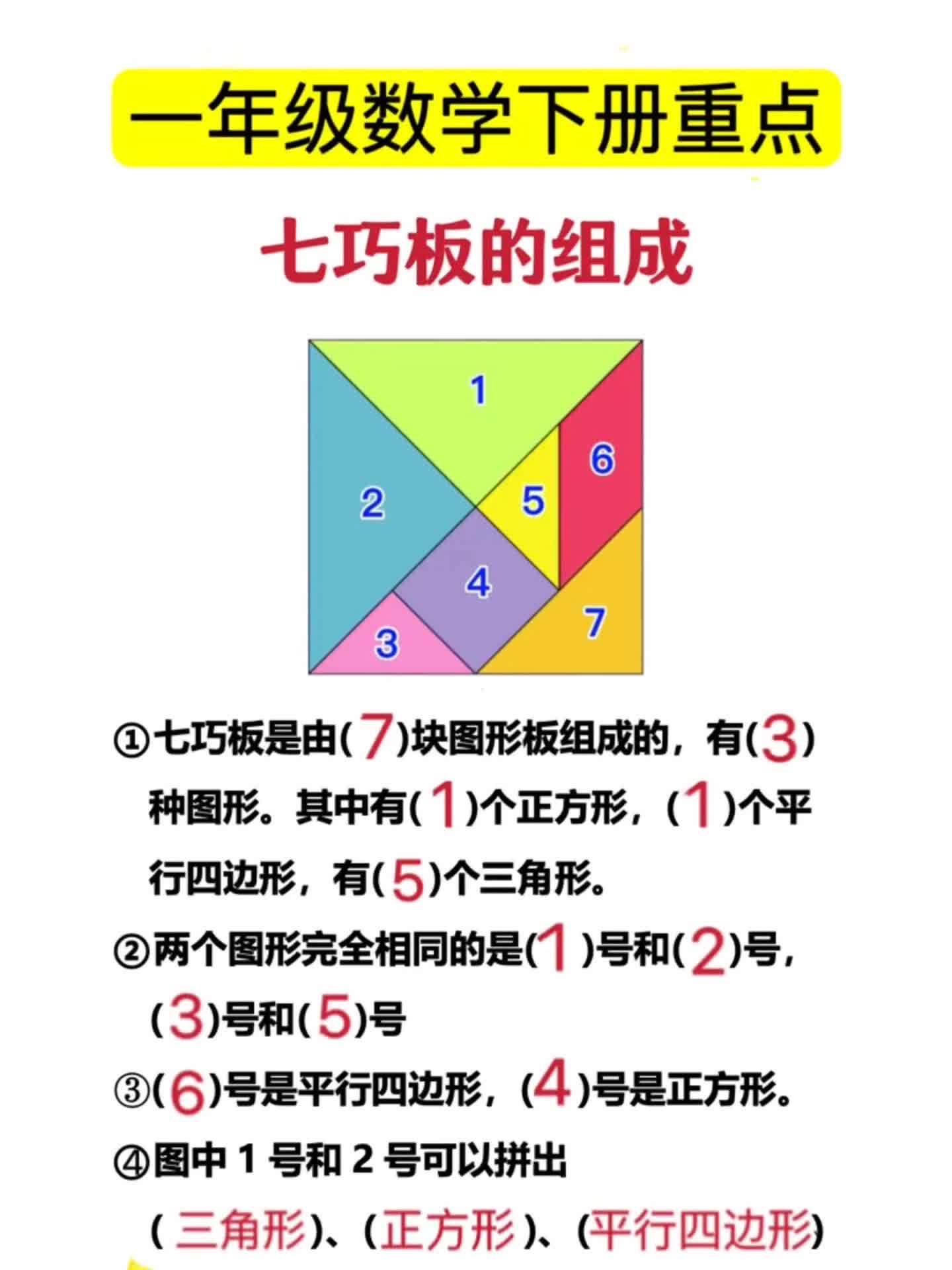 #一年级下册 开学就要学七巧板,提前给孩子准备一套,寒假先玩起来吧~...