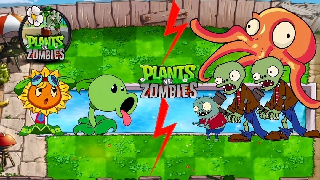 植物大战僵尸游戏:巨型章鱼vs植物vs僵尸!