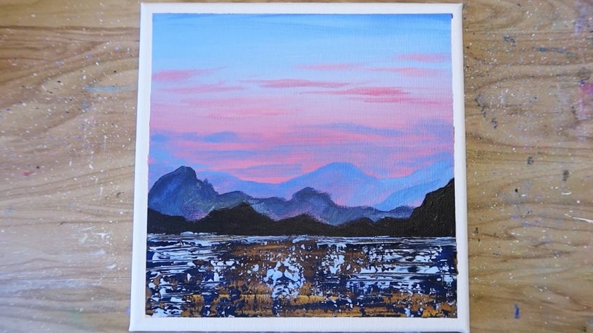 每日一画/唯美风景画/简单治愈风景/初学者学习绘画教程/丙烯颜料