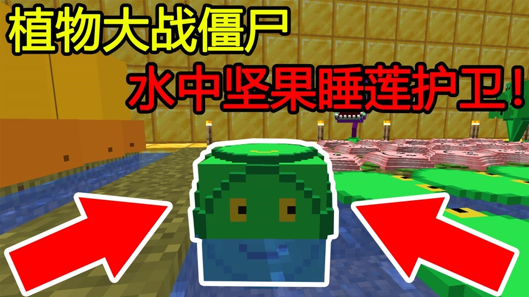 我的世界:植物大战僵尸,水中坚果睡莲护卫!保护水中植物!
