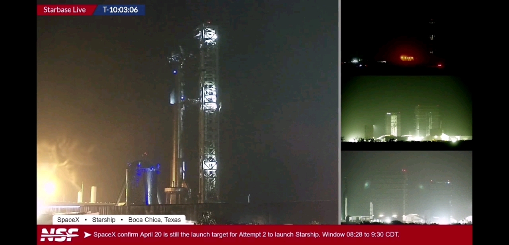 4月20日Starship星舰发射倒计时进入最后十分钟:目前一切顺利,发射...
