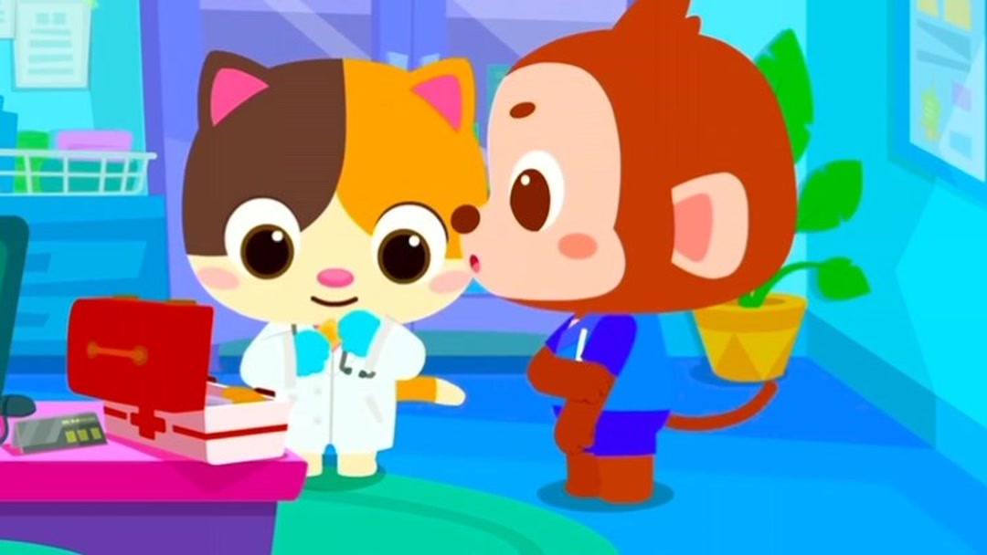 宝宝巴士儿童动画:小猴子受伤了好痛呀,小猫咪医生会怎么做呢?