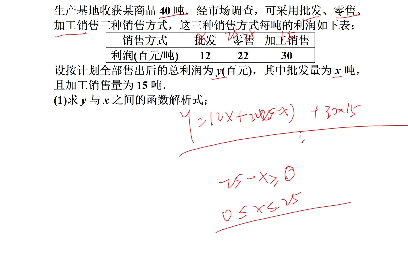 商品销售有关的一次函数应用题