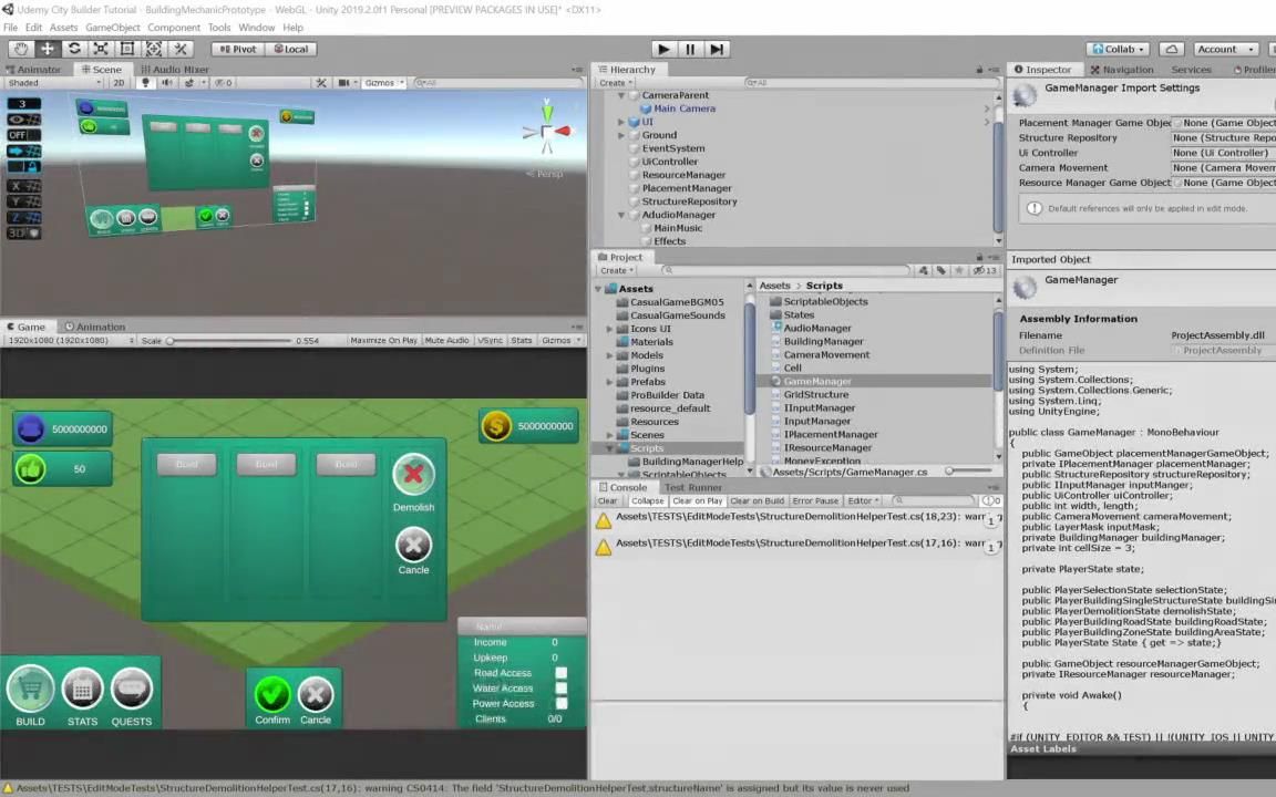 【Unity】Unity城市建设游戏编码技能训练教程(中英双字)