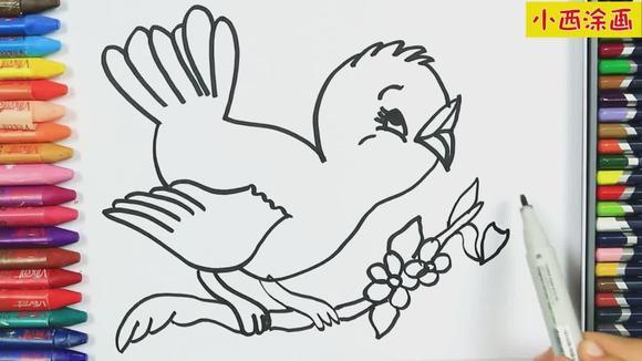 亲子趣味创意简笔画,可爱的小鸟在枝头唱歌,色彩早教视频送给你