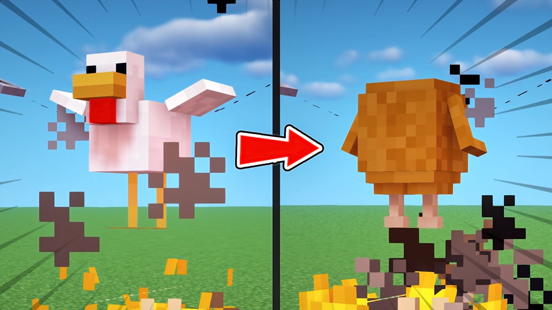 我的世界:动物煮熟后的样子?小鸡变成大鸡腿,牛变成牛肉汉堡!