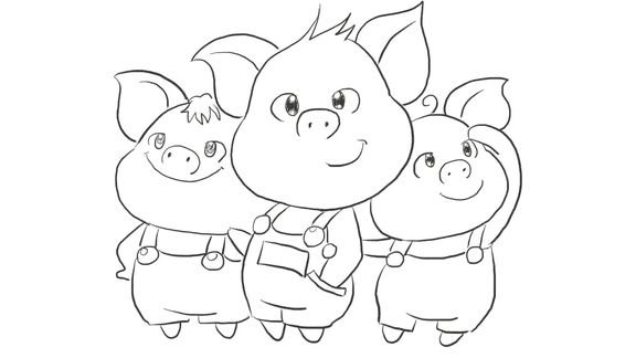 很Q很可爱的三只小猪幼儿亲子简笔画 宝宝轻松学画画