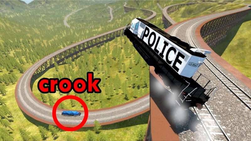 BeamNG:警察火车果断采取行动,火车侧翻撞车,车祸模拟