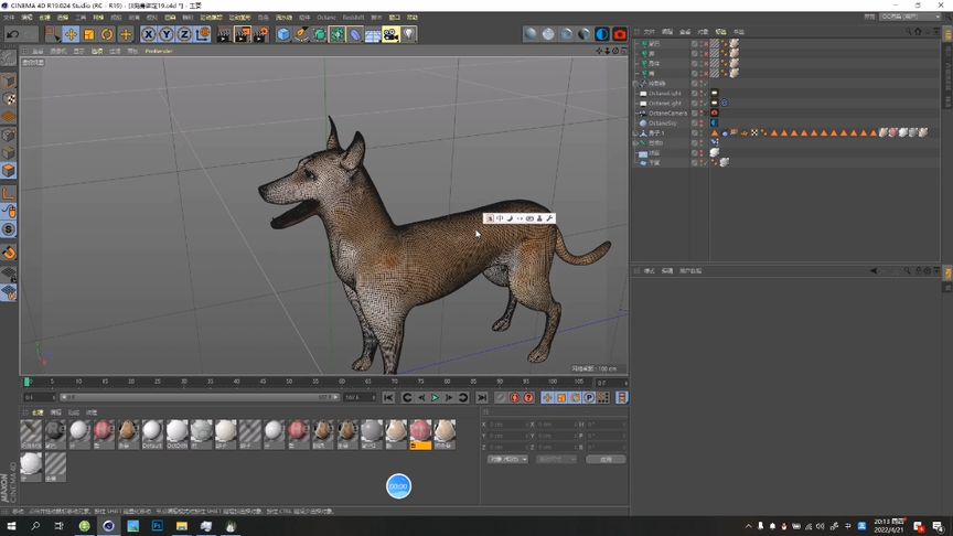 C4D-模型小狗添加毛发和渲染出图