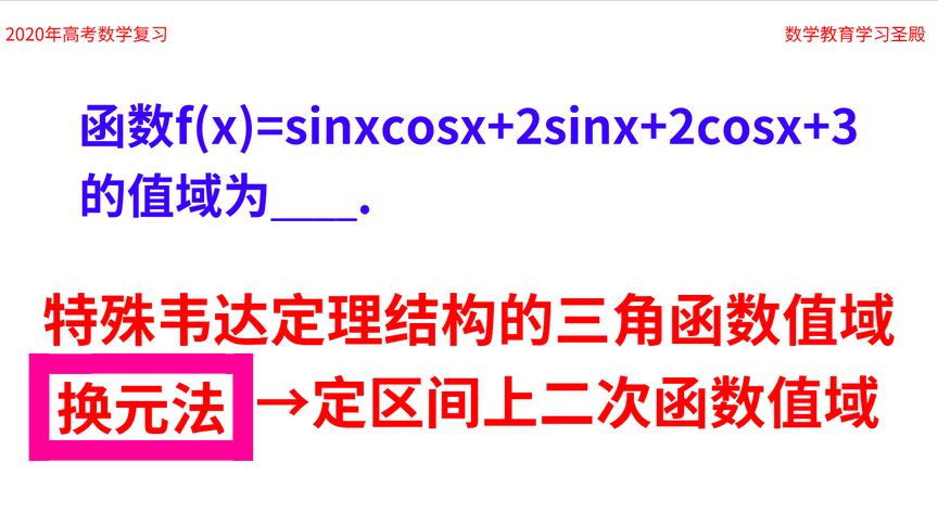 特殊韦达定理结构三角函数值域,换元法揭开面纱:定区间二次函数