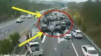 高速公路上演连环撞车, 场面震撼, 大家都不愿看到这样的画面
