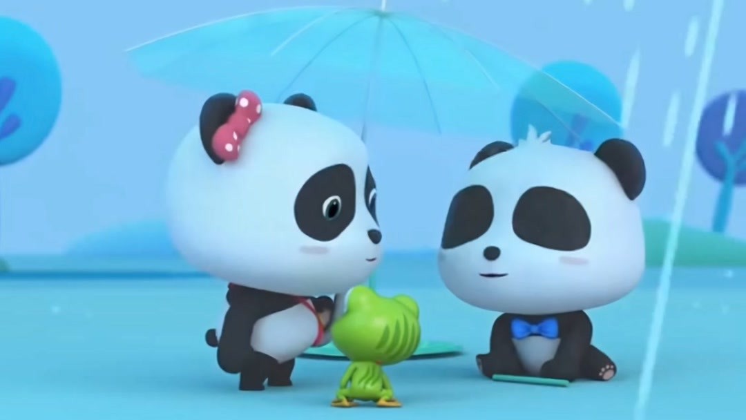 宝宝巴士:奇奇坐在雨中玩耍妙妙送来一把雨伞