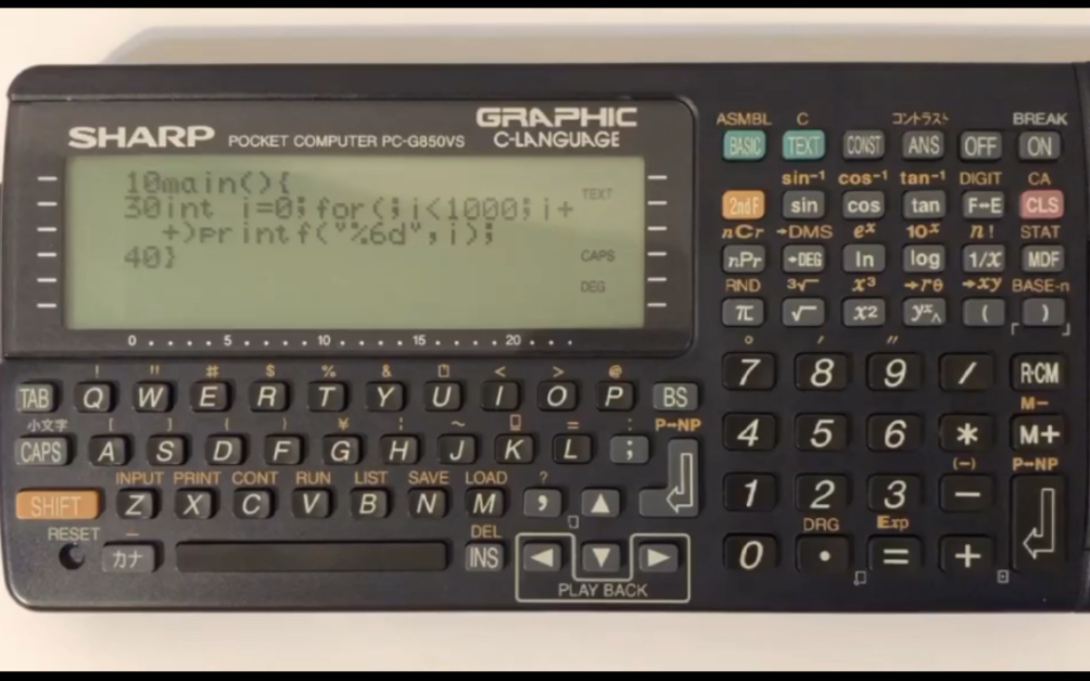 SHARP PC G850VS计算器C语言编程1+1计数循环演示