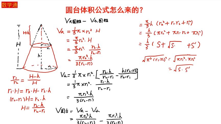 圆台体积公式怎么来的?