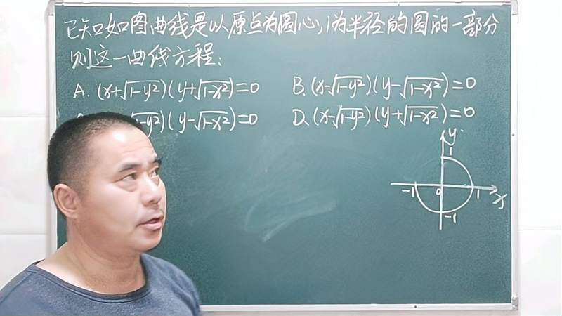 如图曲线为以原点为圆心,1为半径的圆的一部分,则该曲线方程为