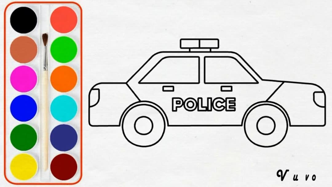 用简笔画画警车并涂上颜色,小朋友也能学会,绘画教程