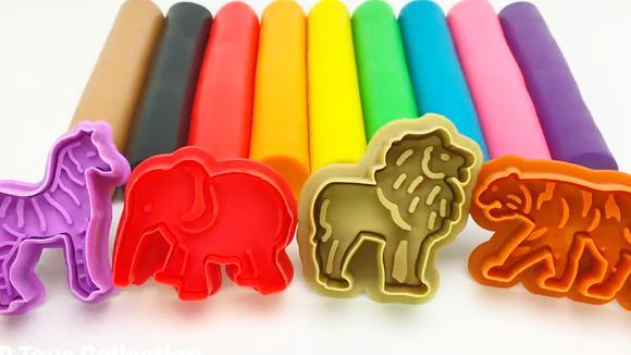 学习颜色与玩多哈模型粘土和野生动物模具