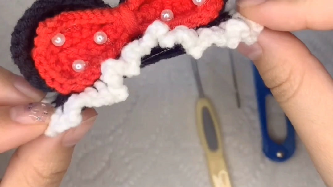 米奇发夹教程毛线钩针针织发饰手工编织发卡教程茉茉饰品DIY