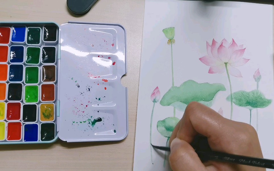 【水彩花卉】用水彩画照片第一期,本次的画是根据几张荷花的照片,...