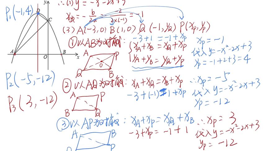 中点坐标公式快速解答,平行四边形存在性,中考数学快速提分!