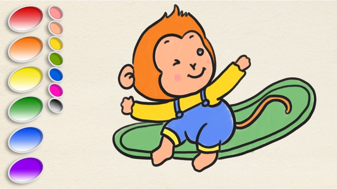 动物简笔画,玩滑板的小猴子,幼儿简笔画启蒙涂鸦