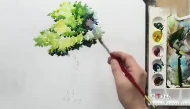 手绘~~水彩树绘画教程