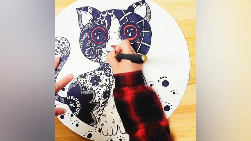 #线描 #线描猫 #画画教程 #少儿美术 #感谢抖音我要上热门