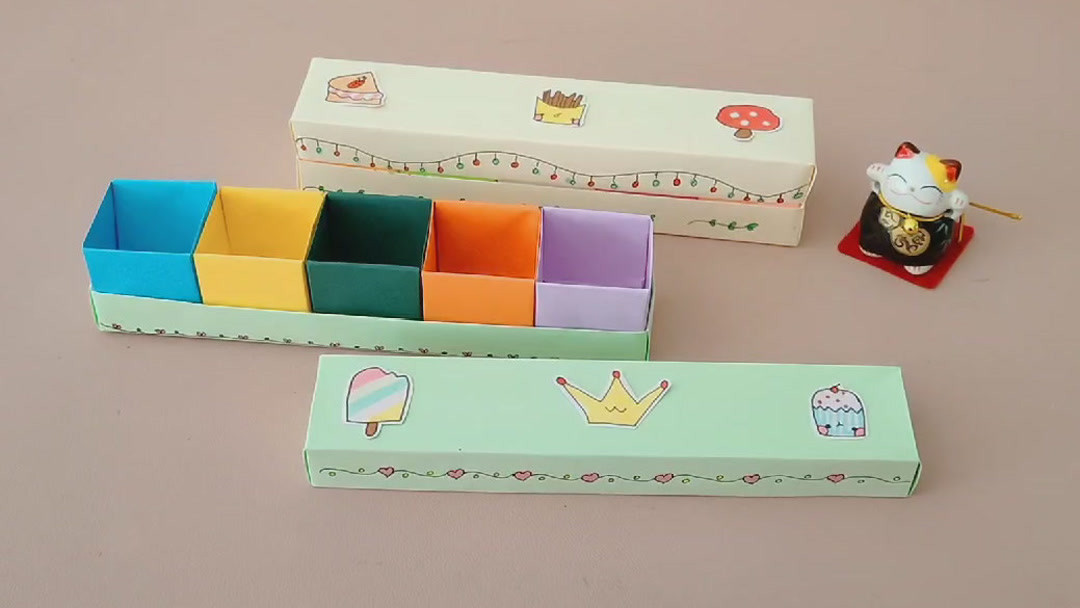 折纸分格层收纳盒,小东西分开收纳,好看又实用,步骤非常简单哦