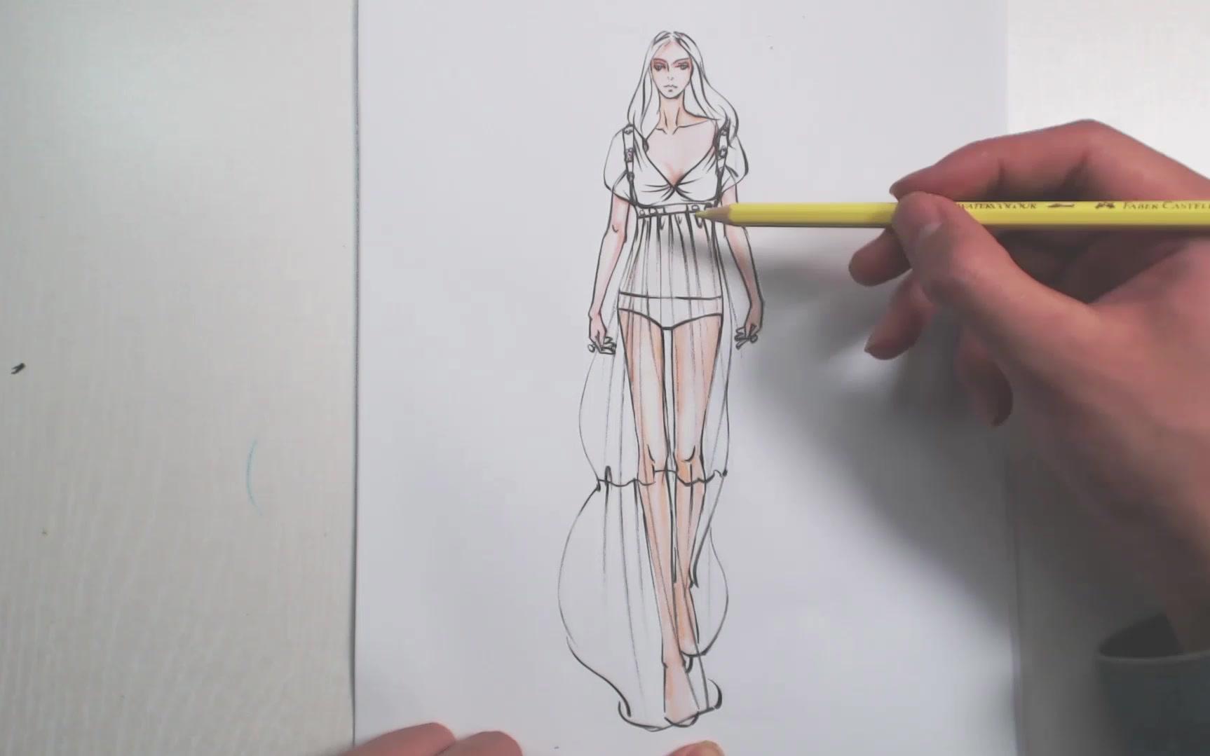 服装设计师手绘教学,回头率超高的透明纱裙,你学会了吗?