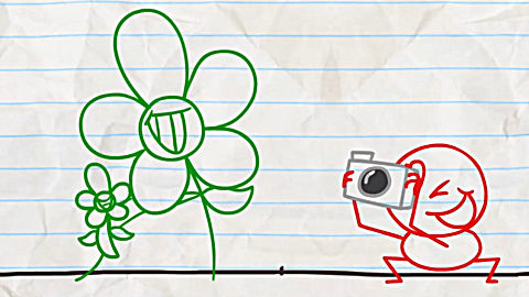 搞笑铅笔画小人:碰到美丽的花草一定要照下来!