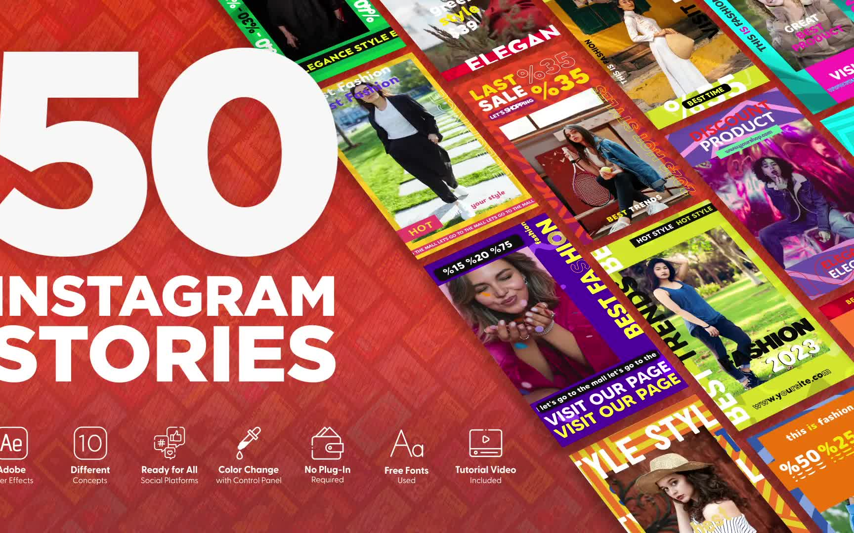 AE模板-活动宣传单海报 50组竖屏垂直分辨率开屏广告动态封面排版...