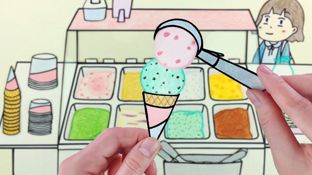 创意定格动画:炎炎夏日制作冰激凌,好多小朋友抢着买