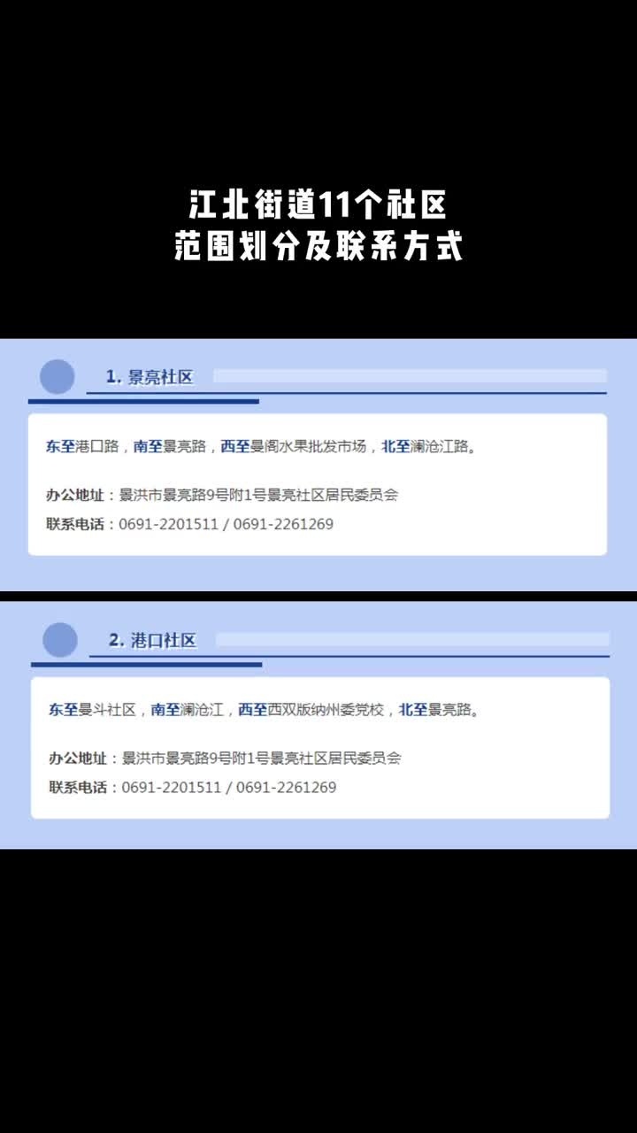 转需!景洪市江北街道11个社区范围划分及联系方式