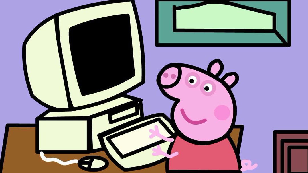 小猪佩奇简笔画教程,小猪佩奇在玩电脑游戏,没想到电脑黑屏了!