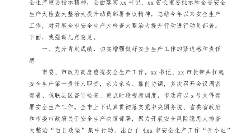 副市长在市安委会全体(扩大)会议暨全市安全生产大检查大整治大提升...