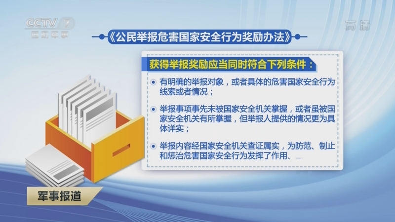 [军事报道]公民举报危害国家安全行为奖励办法公布