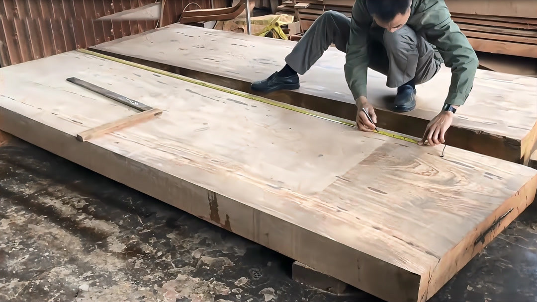 全程记录:木工师傅用大木料打造实木桌面,想做的木友快看看吧