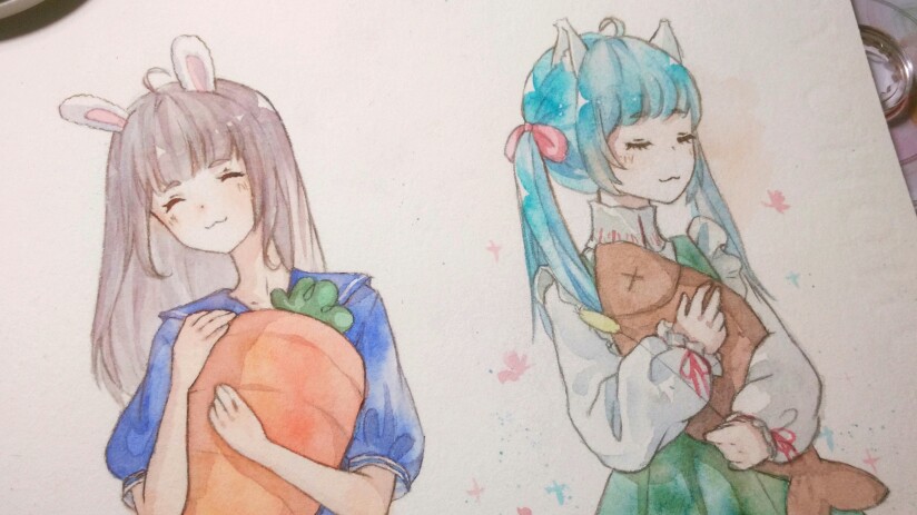 【水彩上色】手绘 画画猫猫和鱼 一直觉得猫猫是最可爱的小动物 可是...