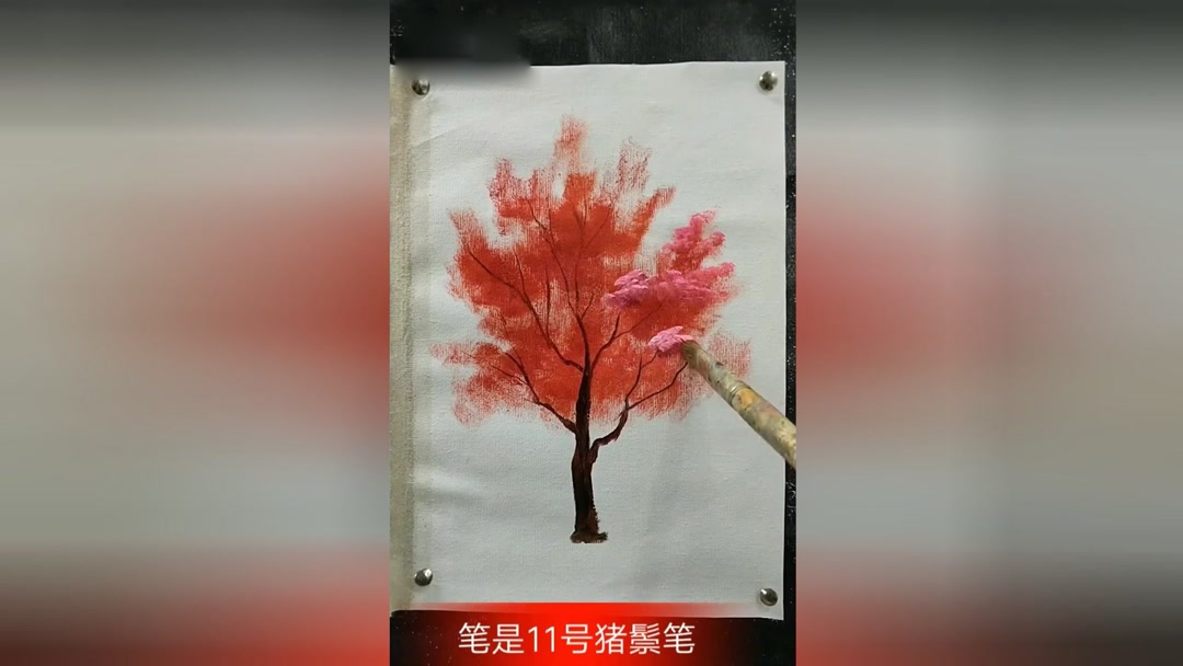 油画:樱花树的画法:所需颜料都是油画颜料,工具视频都有介绍,学会的给...