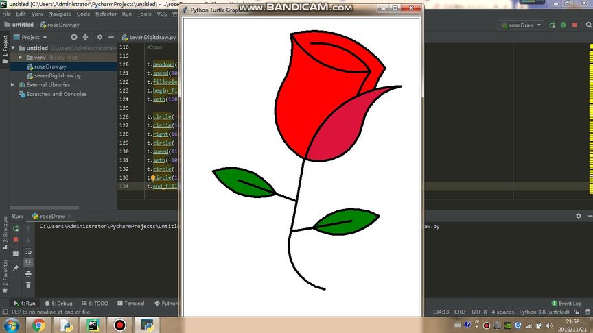 python绘制的两朵不一样的玫瑰花,卡哇伊,给女孩子可以的