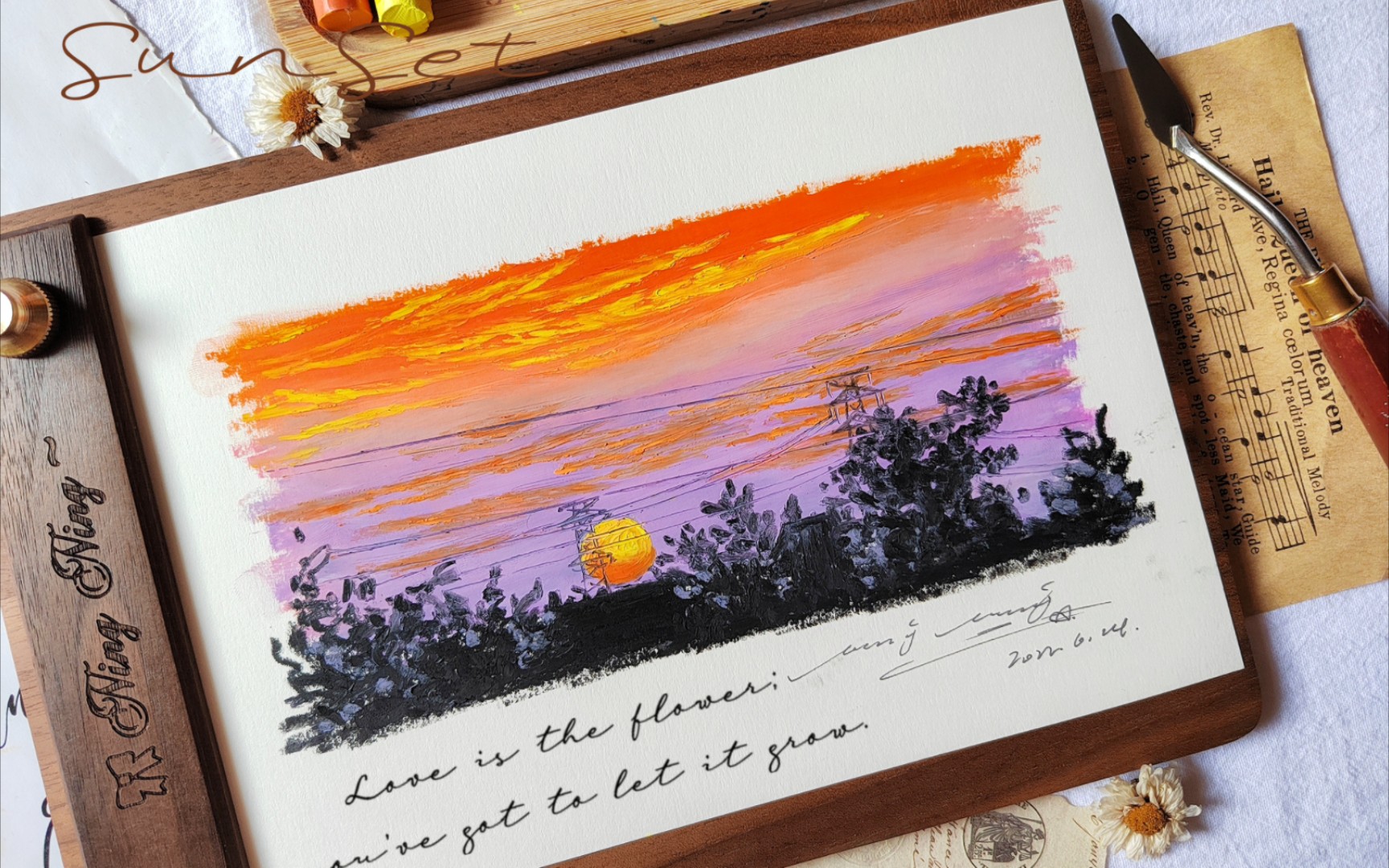 油画棒|晚霞初现|绘画教程