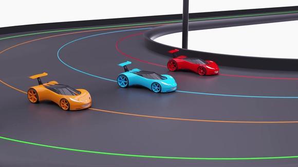 彩色的小汽车赛车比赛,红色的蓝色的绿色的,儿童动画片