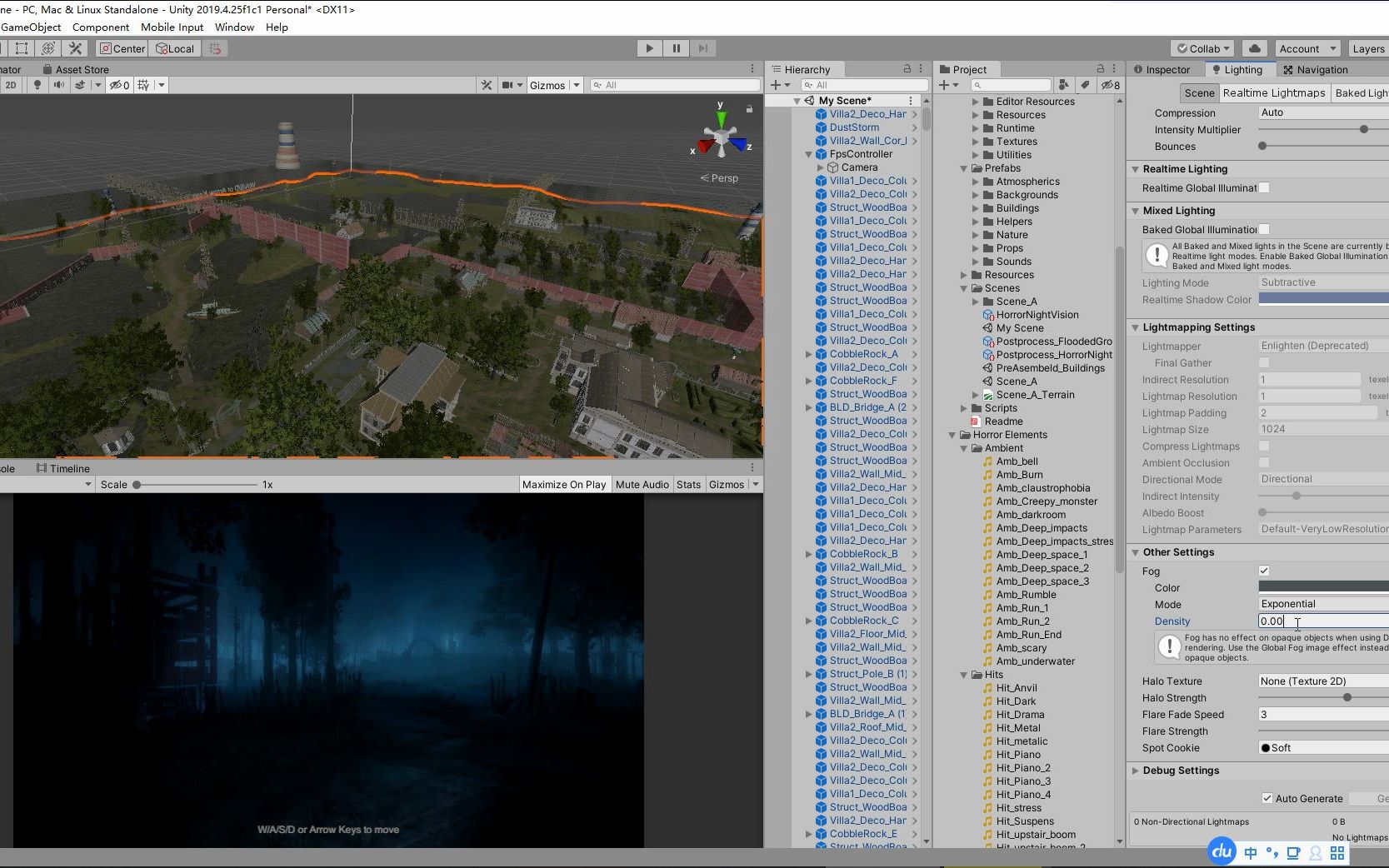 Unity3d开发第一人称恐怖游戏-视频完整版-Part1-23-调整雾气的浓度