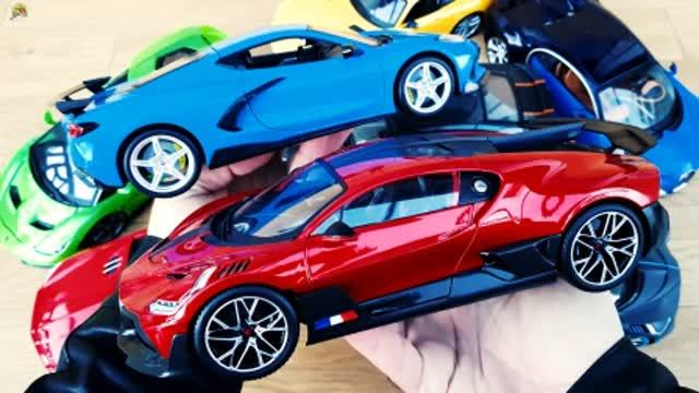 小汽车皮卡车玩具,展示多层颜色车辆,红色和蓝色车最好看
